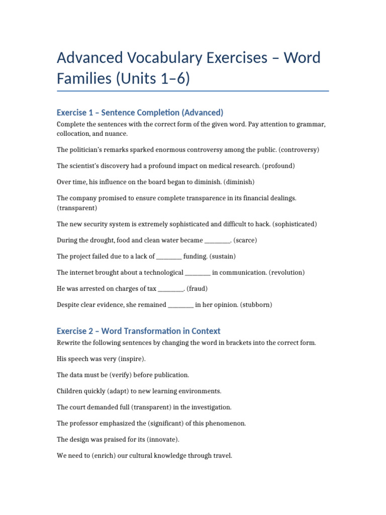 Advanced Word Family Exercises | PDF