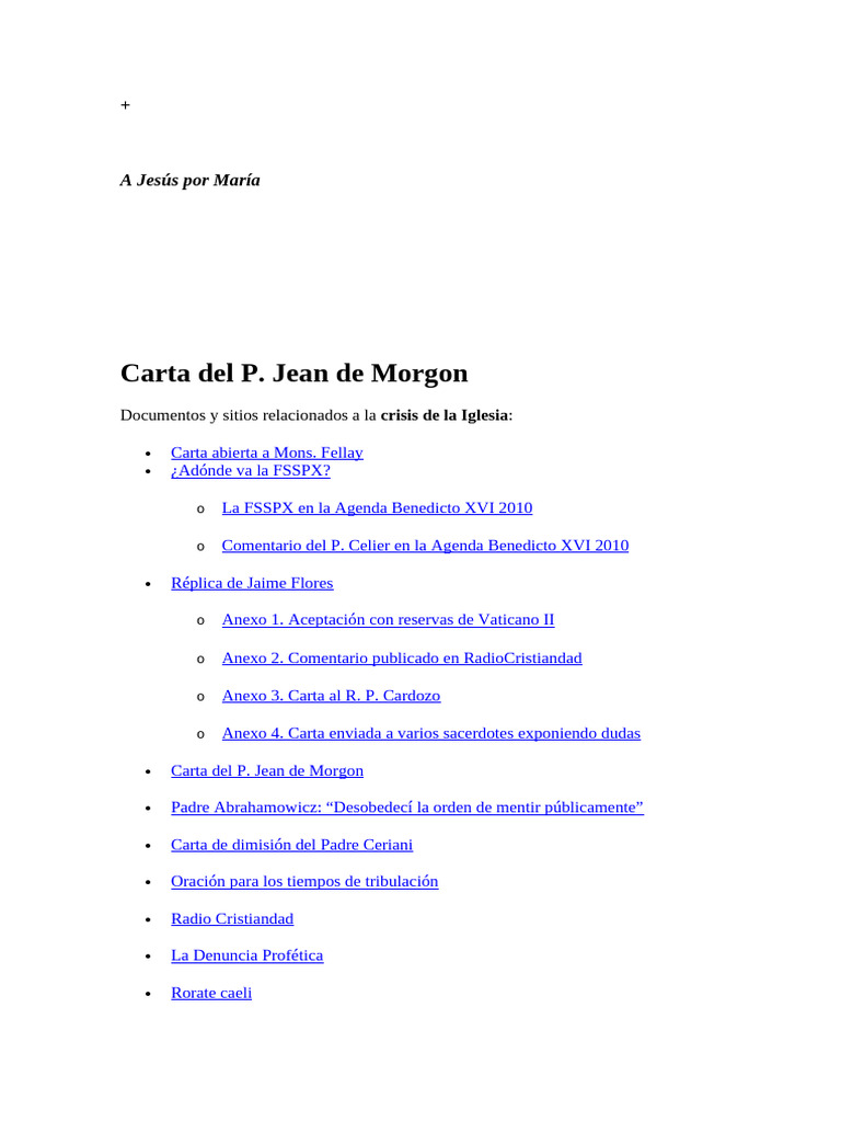 Carta Del P. Jean de Morgón | PDF | Papa Benedicto Xvi | Iglesia Católica