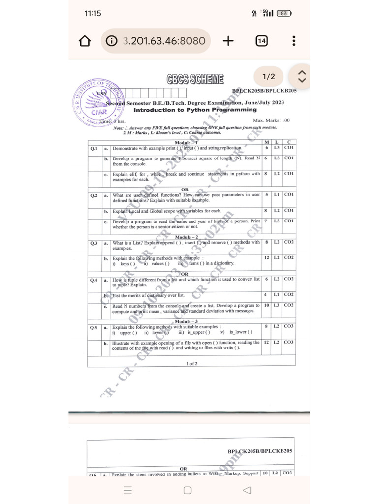 Python Model Question Papers | PDF