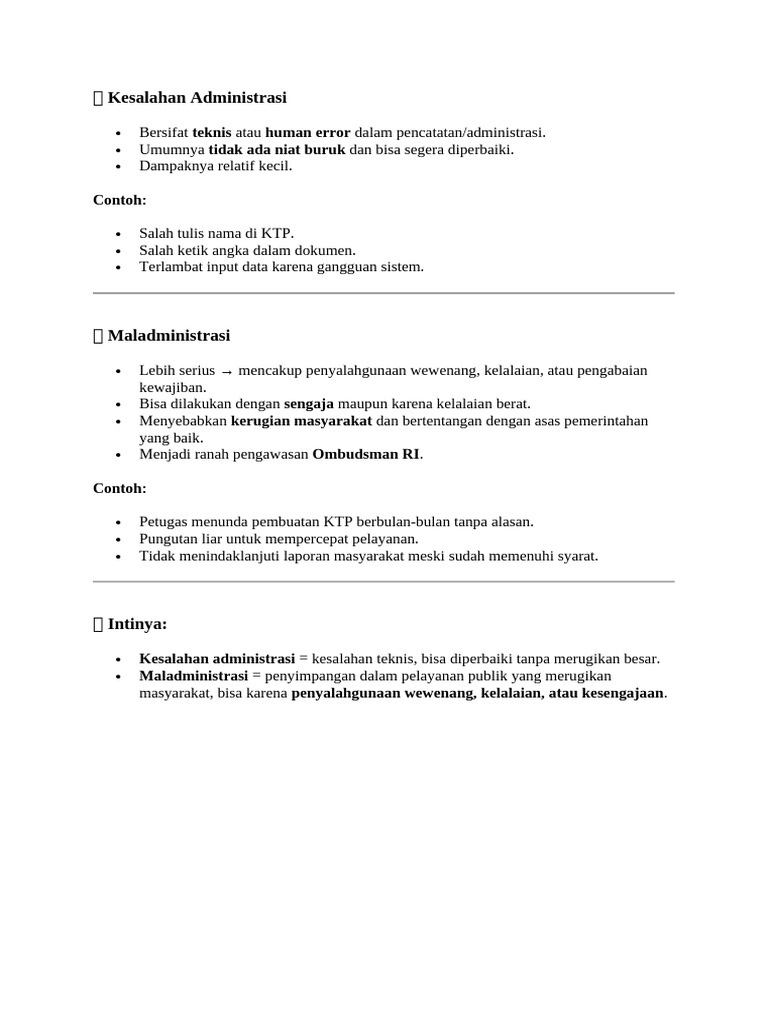 Maladministrasi Dan Kesalahan Administrasi | PDF