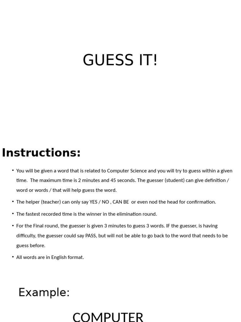 Guess It Game About Basic Computer Parts | PDF