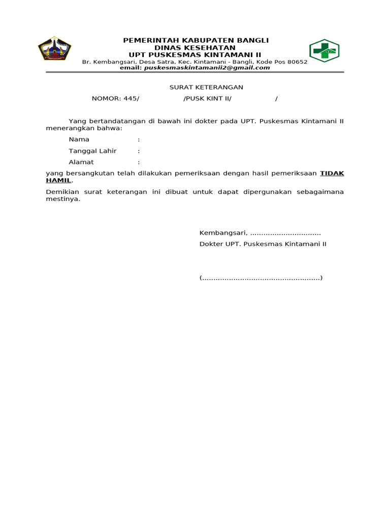 Surat Keterangan Tidak Hamil | PDF