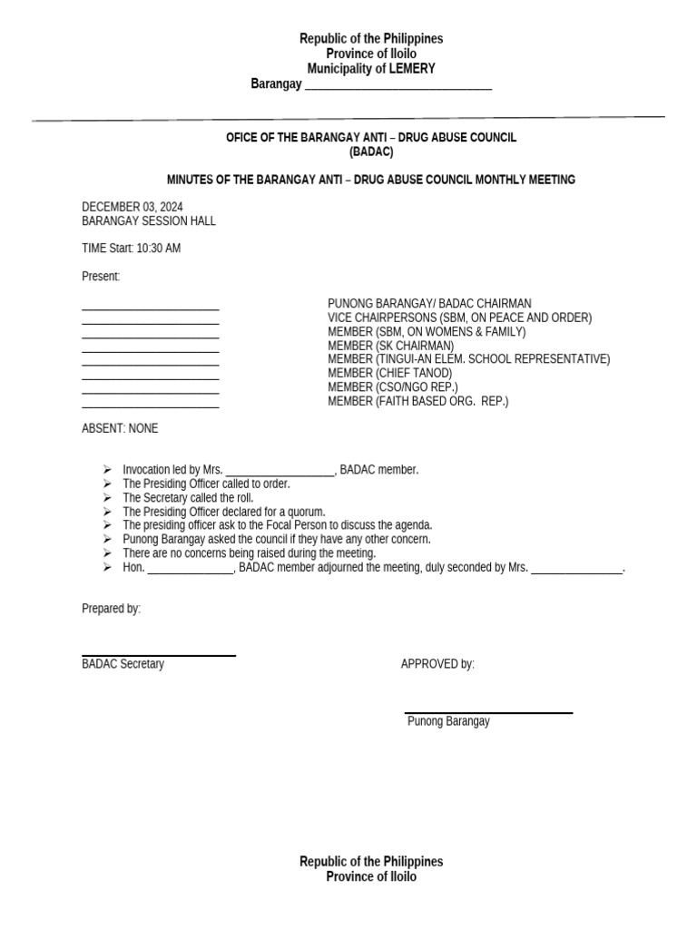 BADAC Meeting Minutes - Dec 2024 | PDF | Quorum | Rules