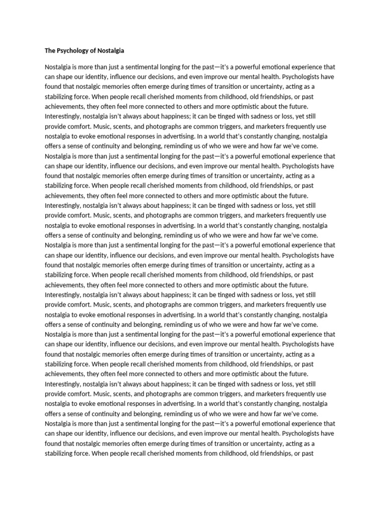 Understanding Nostalgia's Impact on Emotions | PDF | Nostalgia | Mental ...