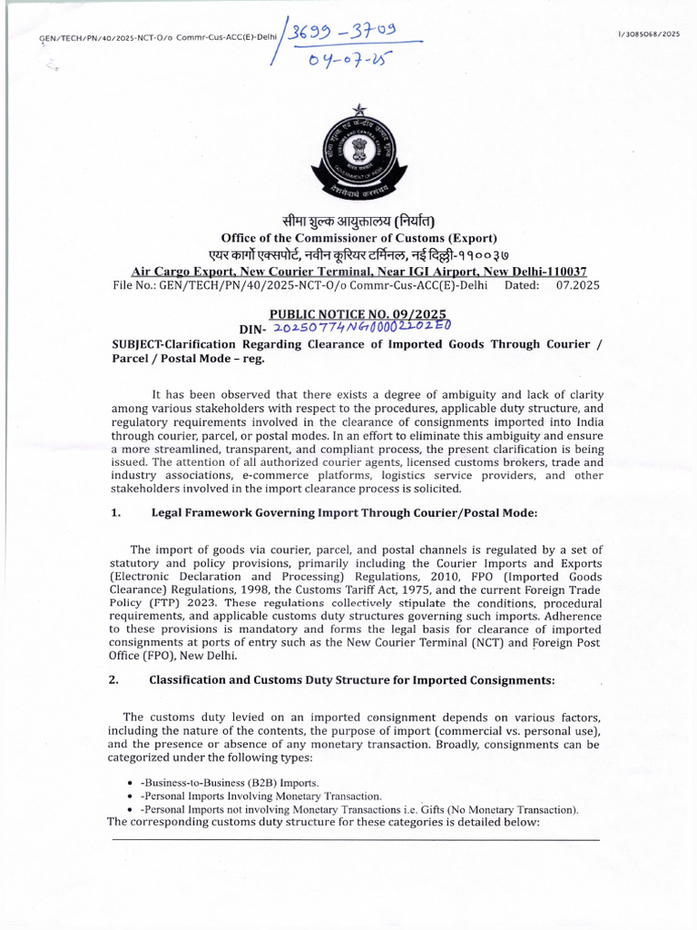 Public Notice 09 2025 Clarification Regarding Clearance of Import Goods ...
