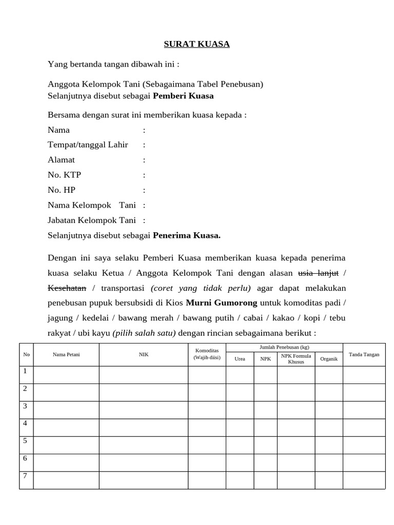 Surat Kuasa Penebusan Kelompok 2025 Terbaru | PDF