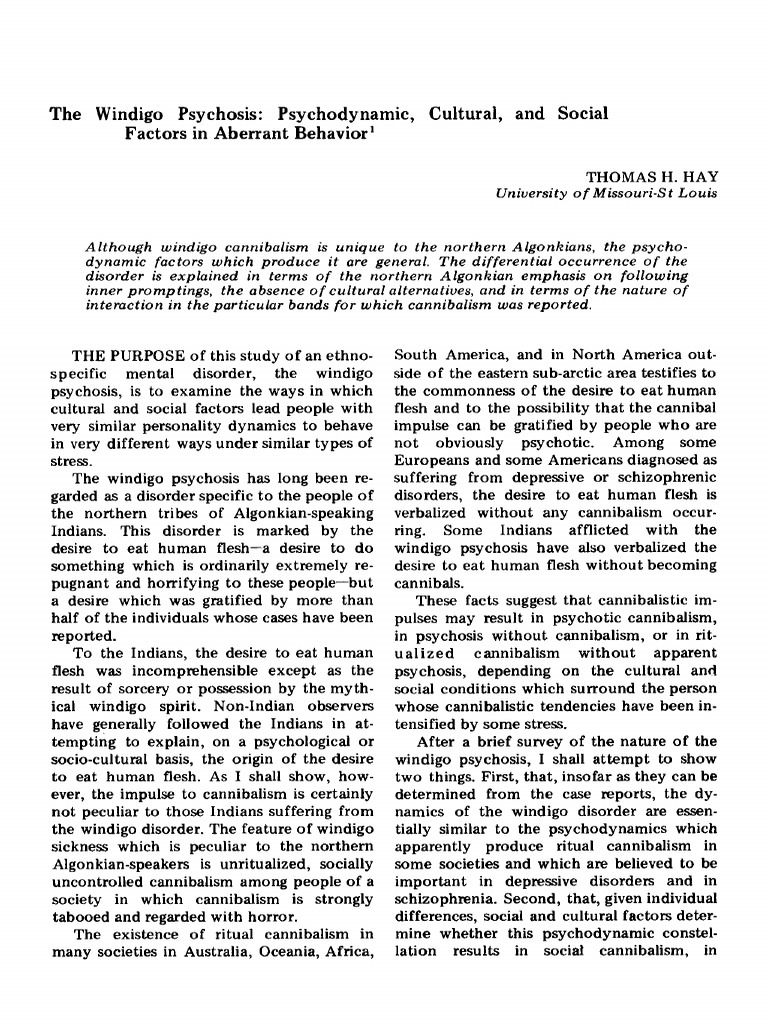 American Anthropologist - February 1971 - HAY - The Windigo Psychosis ...