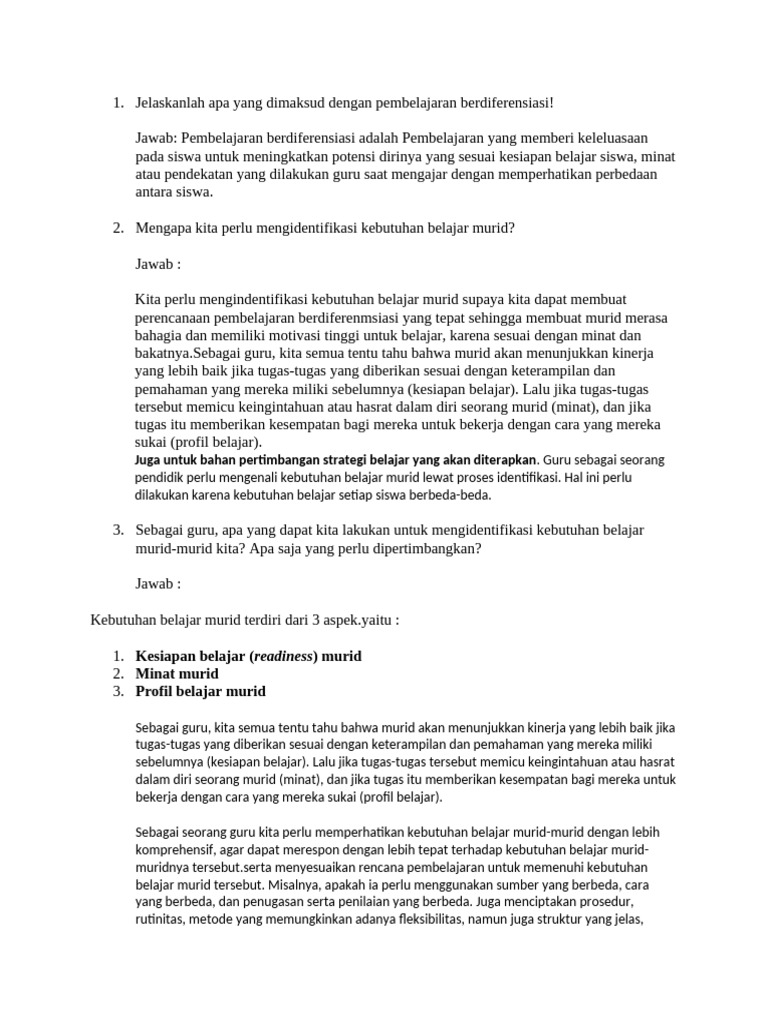 Jelaskanlah Apa Yang Dimaksud Dengan Pembelajaran Berdiferensiasi | PDF