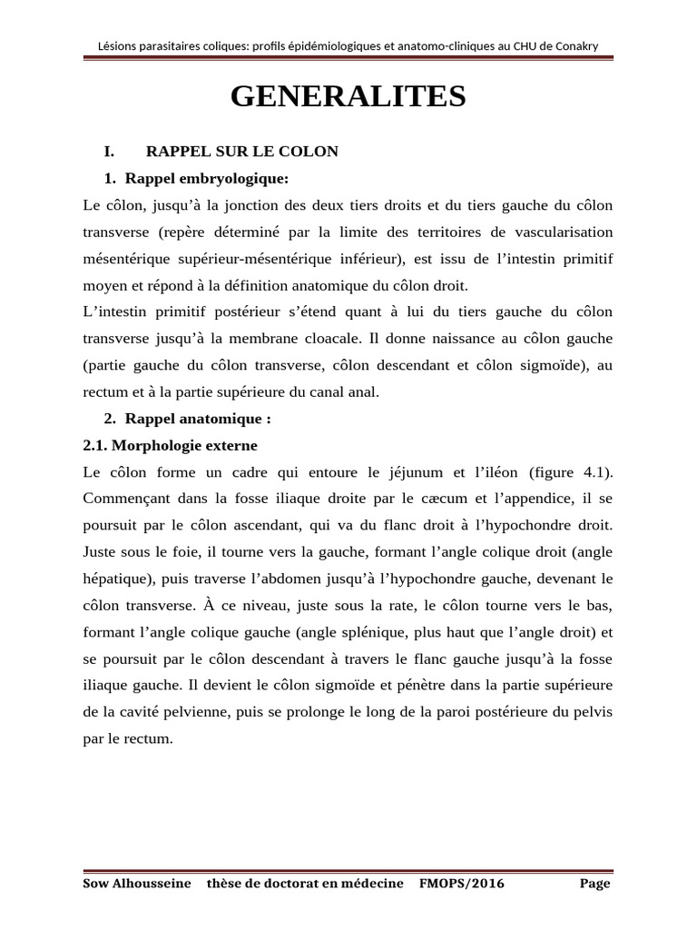 Lésions parasitaires coliques au CHU Conakry | PDF | Gros intestin ...