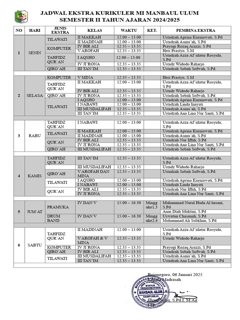 Jadwal Ekstra Semester 2 2024 2025 (AutoRecovered) | PDF