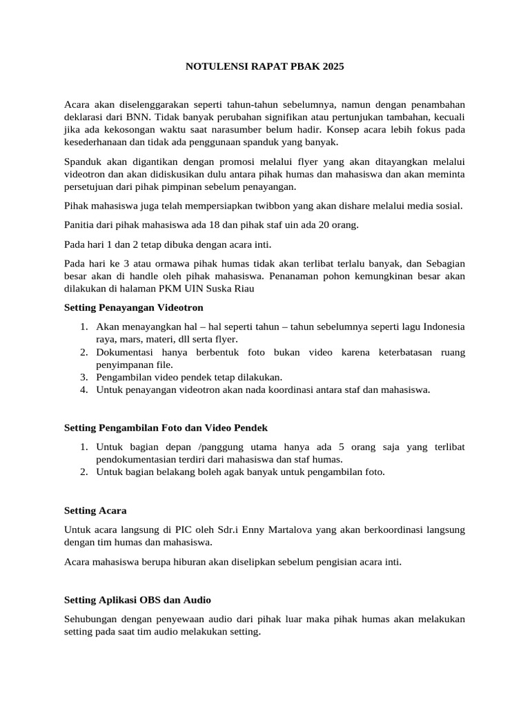Notulensi Rapat Pbak Humas Uin 21 Agt 2025 | PDF