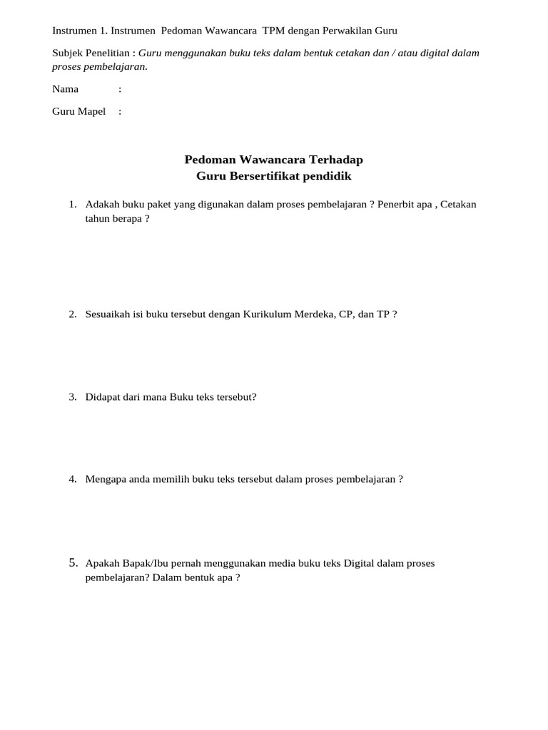 Instrumen Wawancara DG Guru | PDF