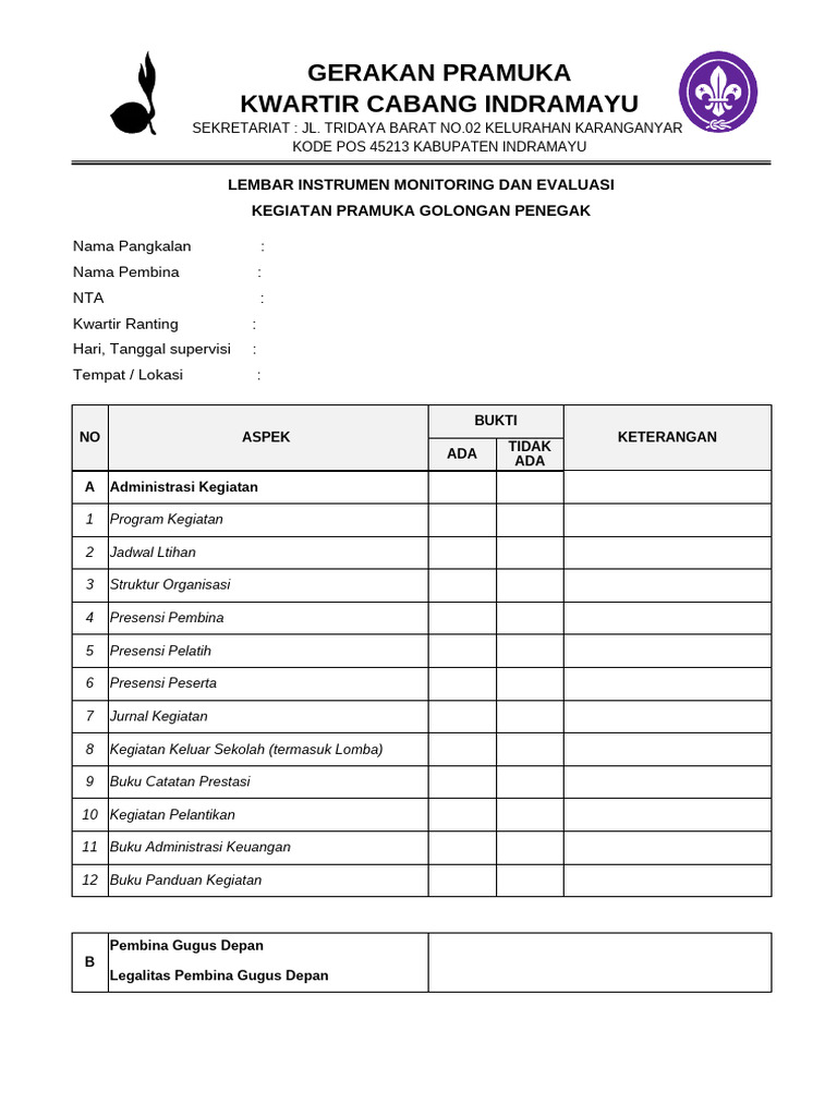 Lembar Monev Kegiatan Pramuka Tegak | PDF