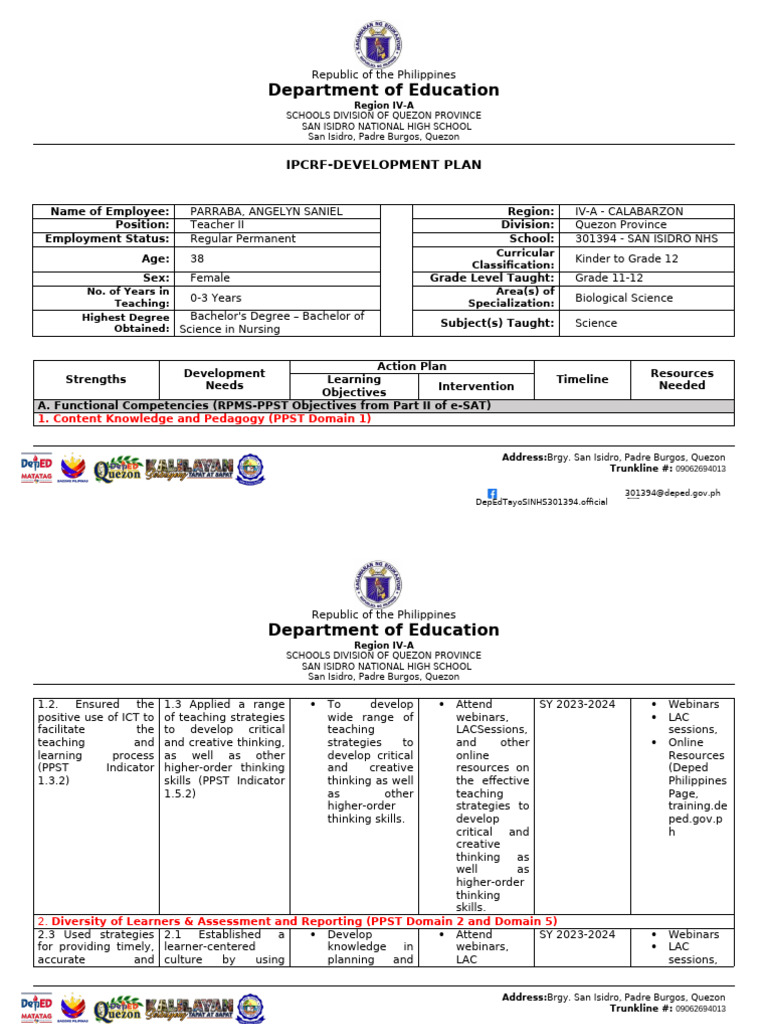 Iba Ipcrf Development Plan 1 | PDF | Cognition | Intelligence