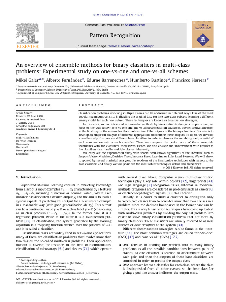 An Overview of Ensemble Methods For Binary Classifiers in Multi-Class Problems Experimental ...
