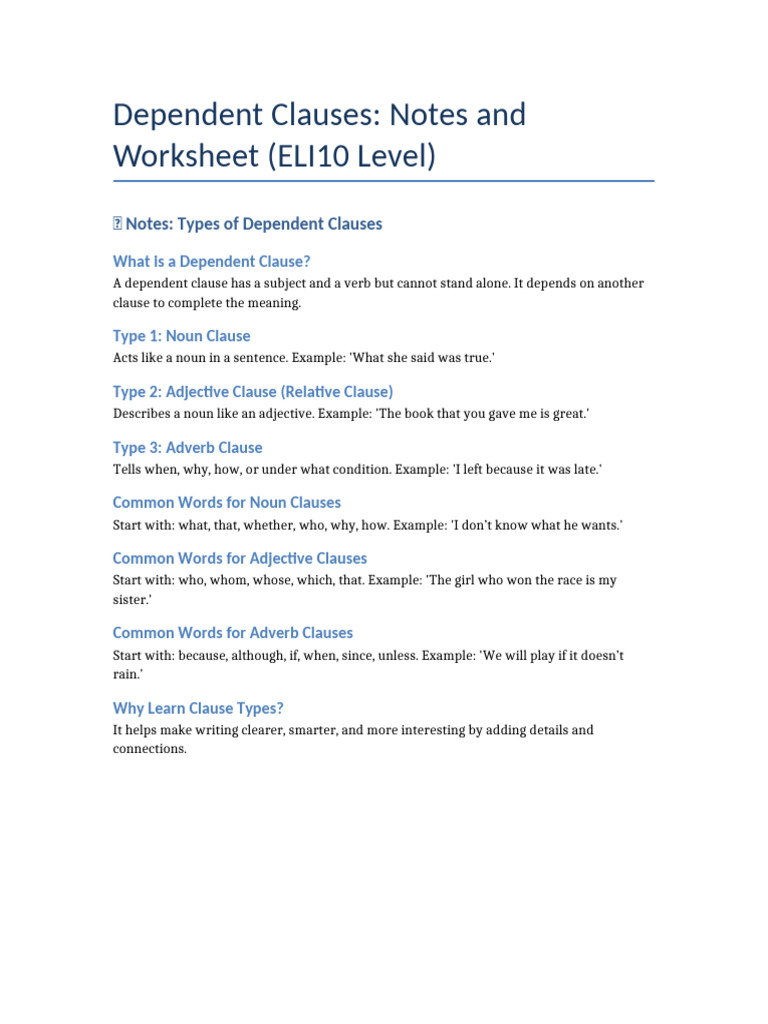 Understanding Dependent Clauses | PDF