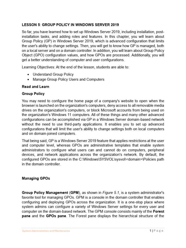 Group Policy Management in Windows Server 2019 | PDF | Group Policy ...