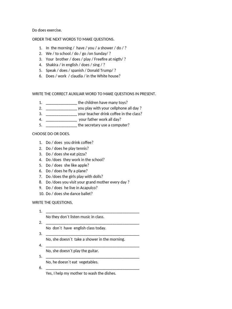 Do Does Exercise | PDF