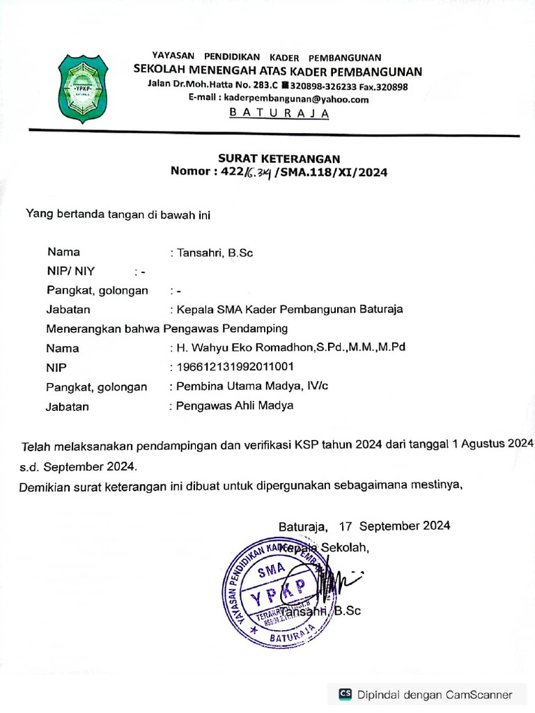 Surat Keterangan Pendampingan Dan Verifikasi KSP | PDF