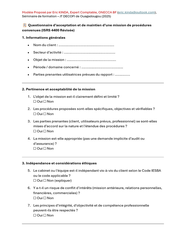 Questionnaire ISRS 4400 Révisé | PDF