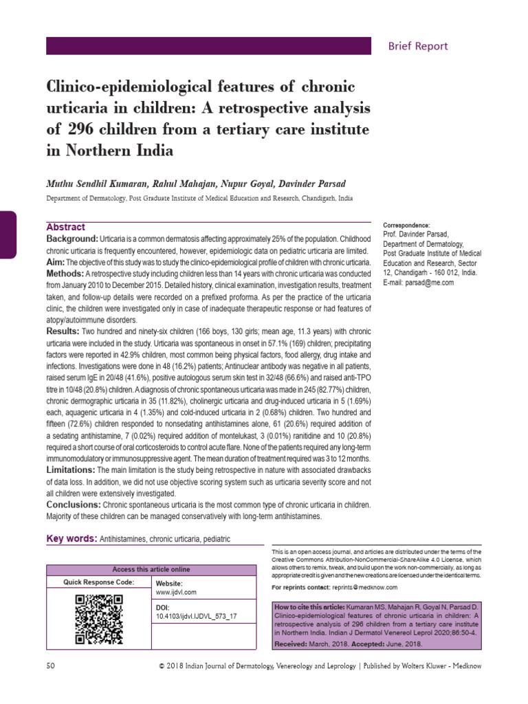 Pediatric Chronic Urticaria Study Results | PDF | Dermatology | Allergy