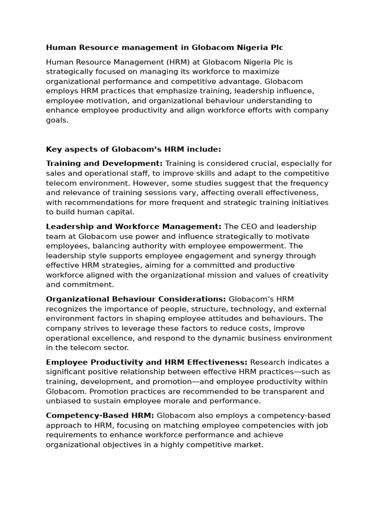 HR Management Strategies at Globacom Nigeria | PDF | Human Resource ...
