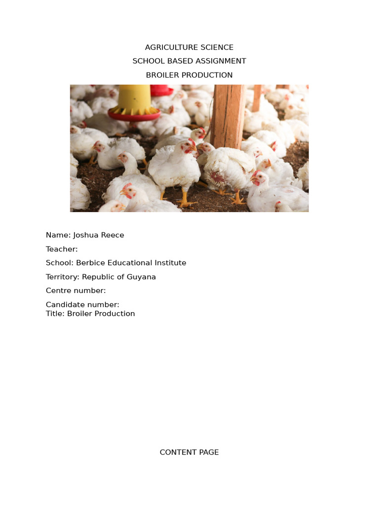 AGRICULTURE SCIENCE SBA Original Joshua Reece (Broiler Production ...
