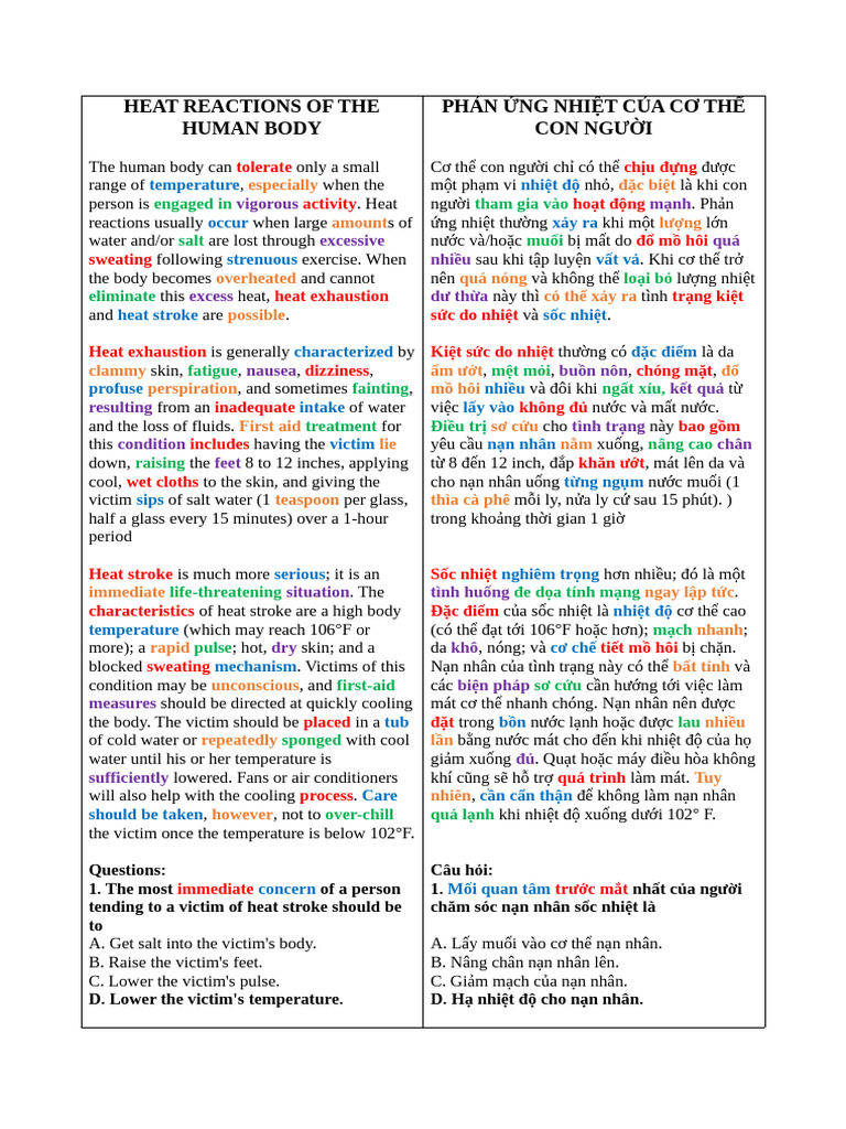 Bài 9. Heat Reactions of The Human Body | PDF