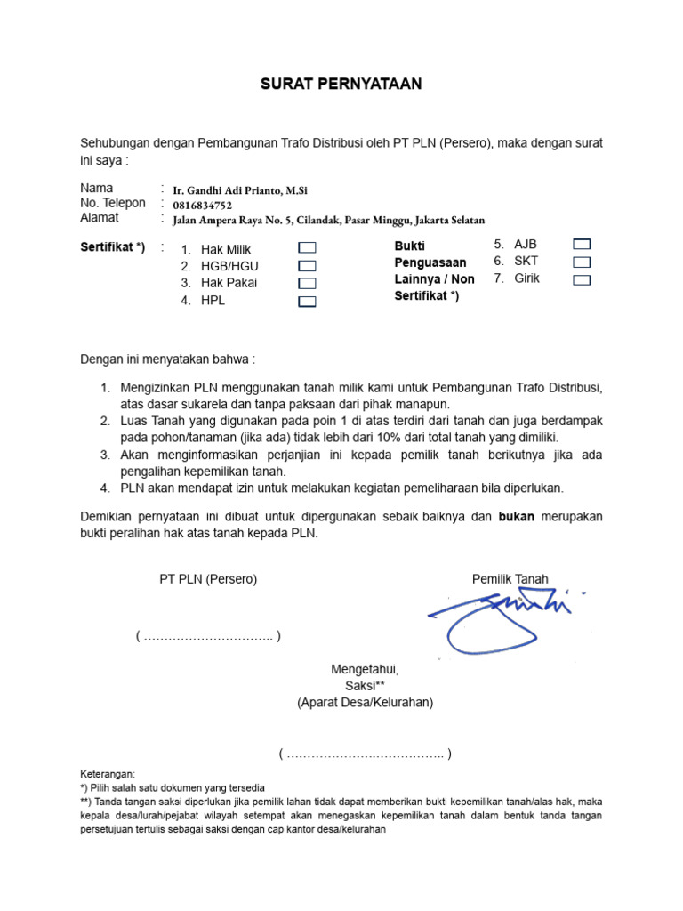 Surat Pernyataan Written Agreement-2 | PDF