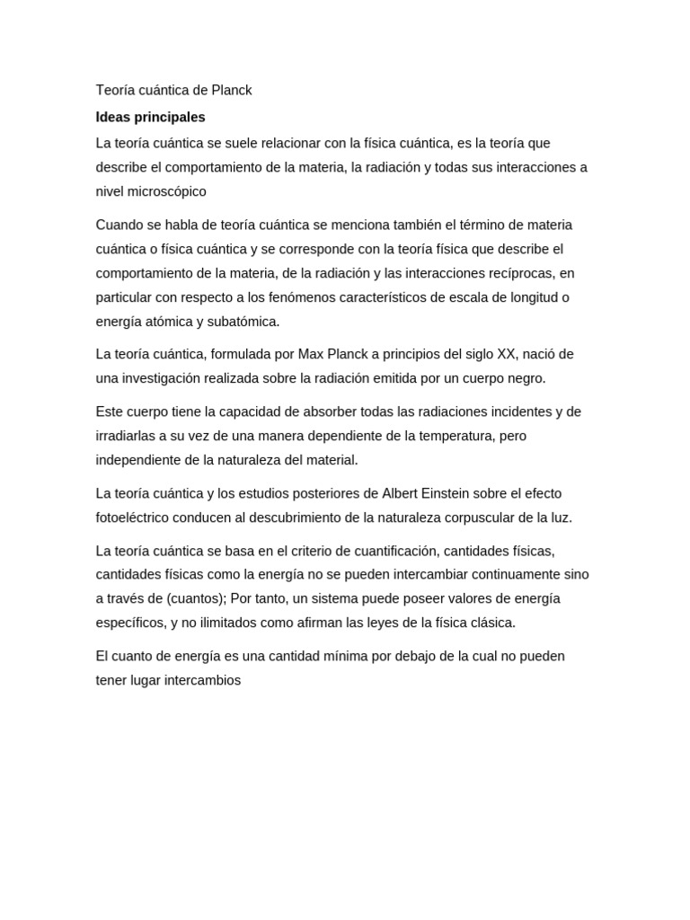 Teoría Cuántica de Planck Explicada | PDF