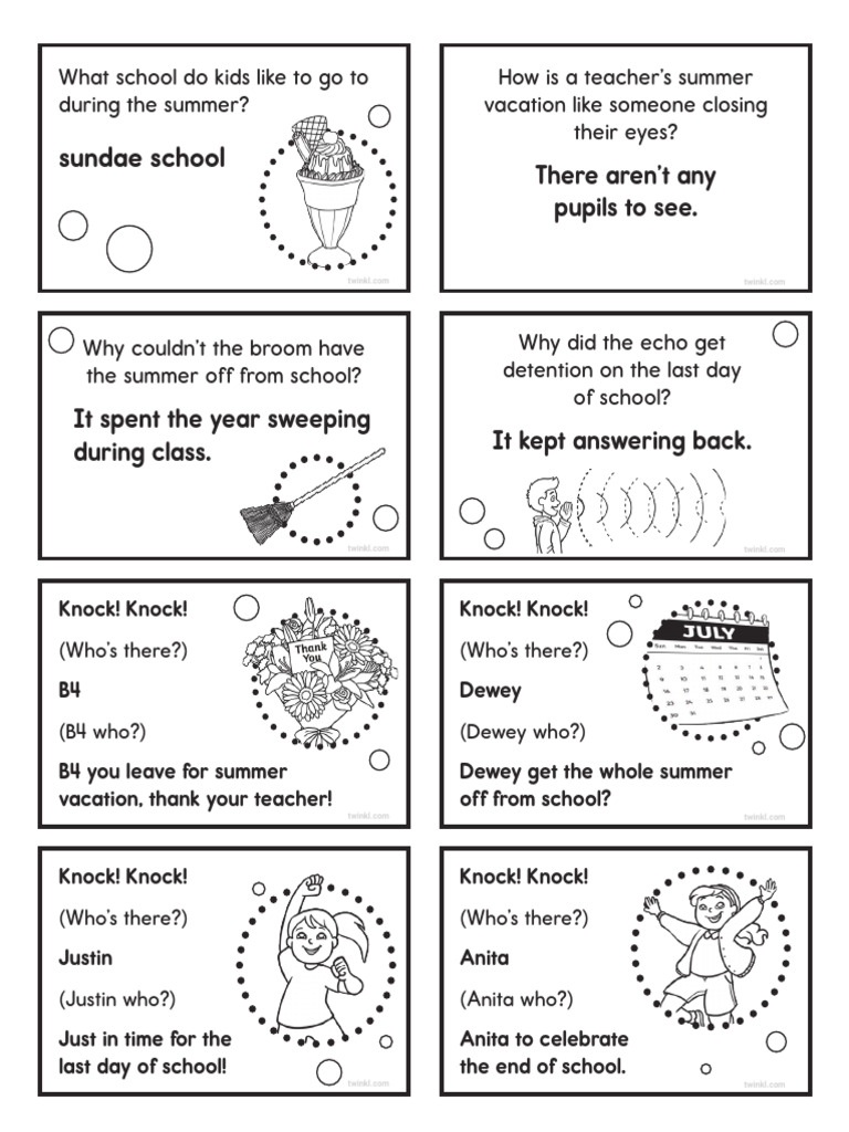 BW End of School Joke Cards | PDF