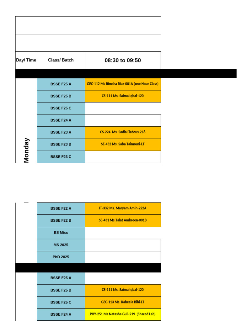 Timetable DSE Fall 2025 Wef 22 September 2025 | PDF | Mathematics | Computing