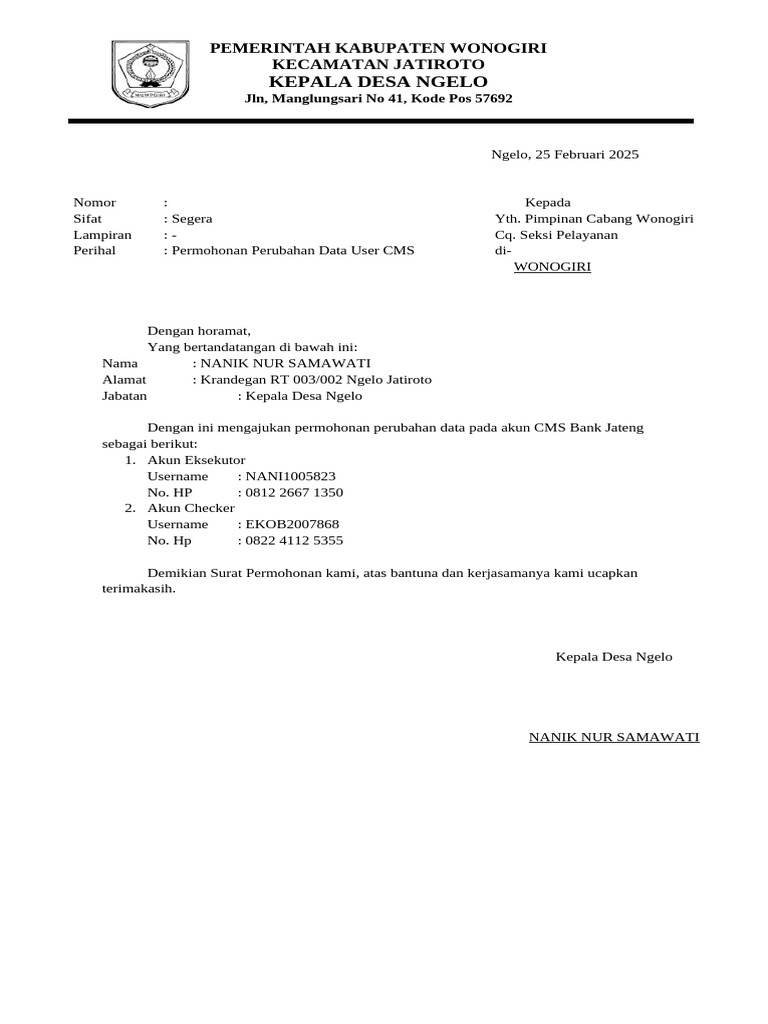 Pengajuan Perubahan Data Cms | PDF