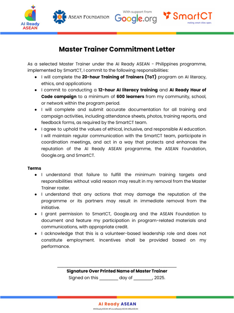 Master Trainer Commitment Agreement | PDF