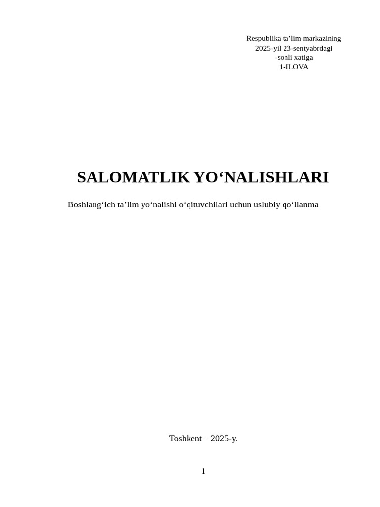 10 09 2025 Salomatlik Yo'Nalishlari | PDF