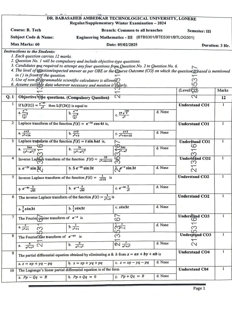 M3 Question Paper Winter 24-25 | PDF