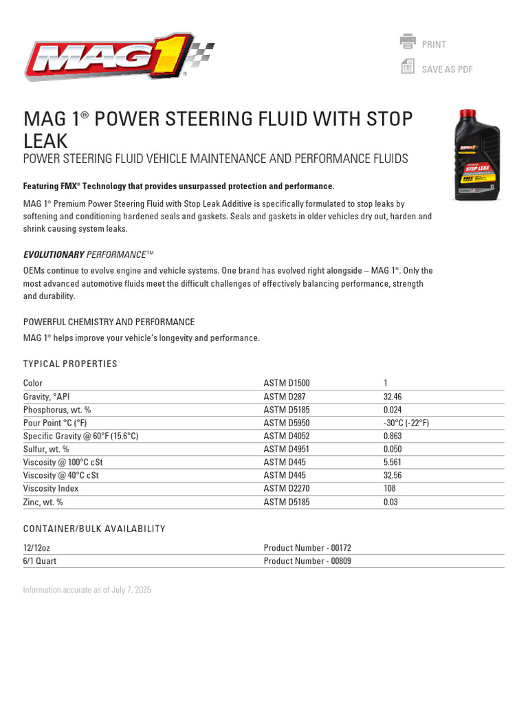 MAG 1® Power Steering Fluid Overview | PDF