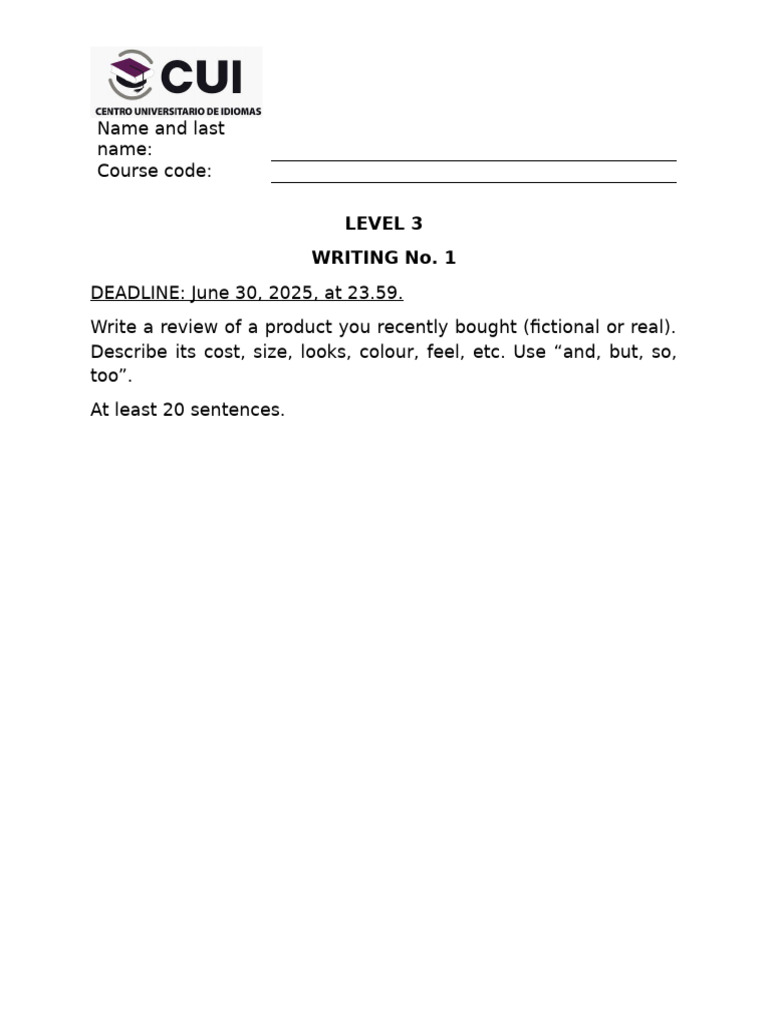 Level 3 Writing 1 (Unit 2) | PDF