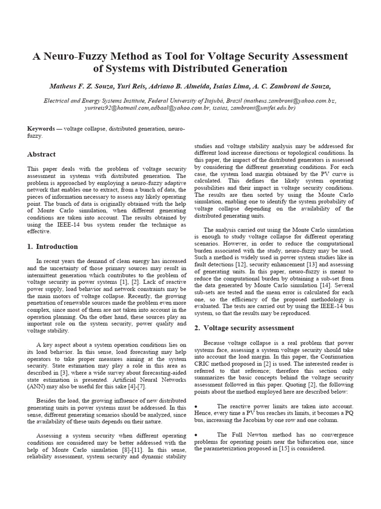 A Neuro-Fuzzy Method As Tool For Voltage Security Assessment of Systems ...