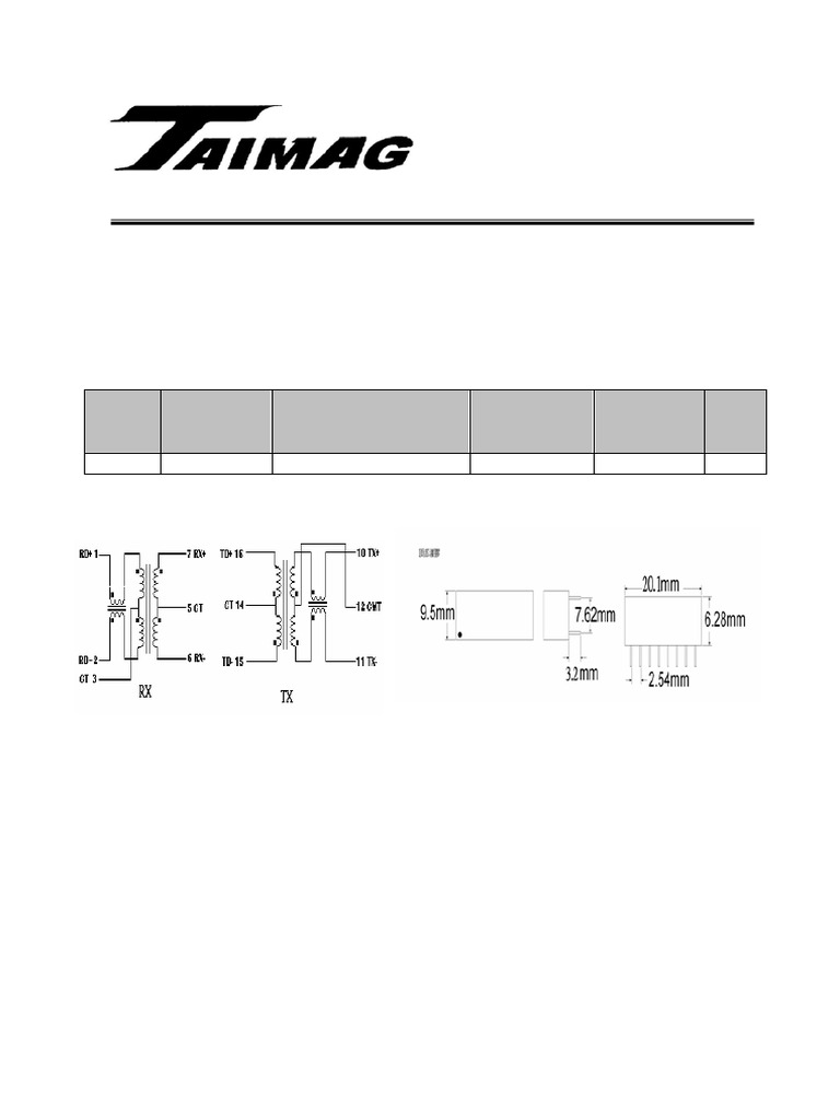 HE-012D 10/100 Base Transformer Specs | PDF