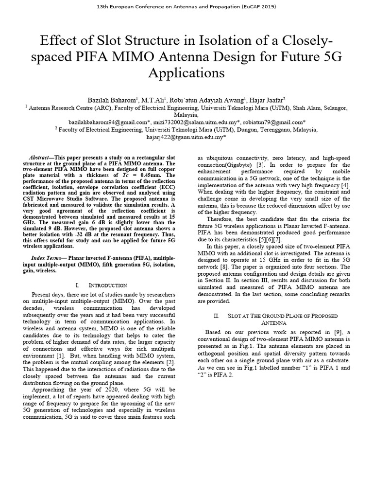 Effect of Slot Structure in Isolation of A Closely-Spaced PIFA MIMO ...