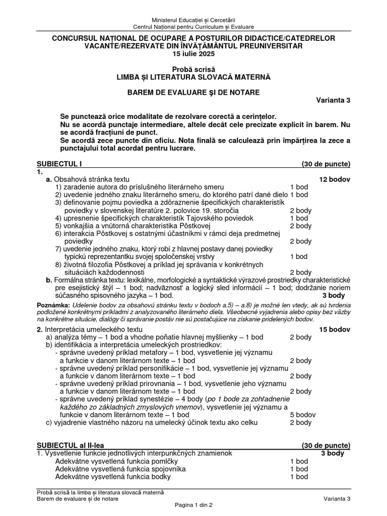 Tit 079 Limba Slovaca Materna P 2025 Bar 03 LRO | PDF