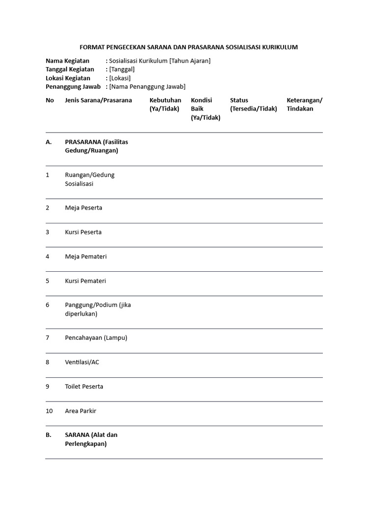 Format Pengecekan Sarana Sosialisasi | PDF