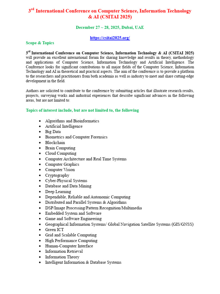CSITAI 2025: AI & Computer Science Conference | PDF | Computer Science ...