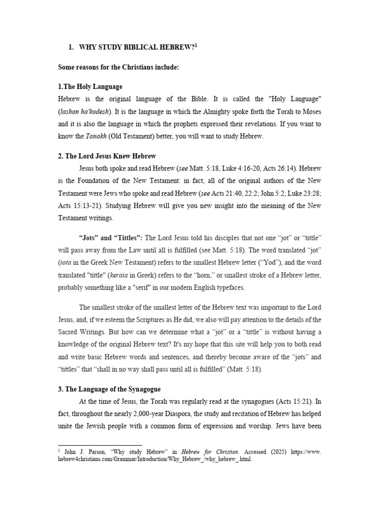Why Study Biblical Hebrew Notes 2025 | PDF | Bible | Hebrew Language