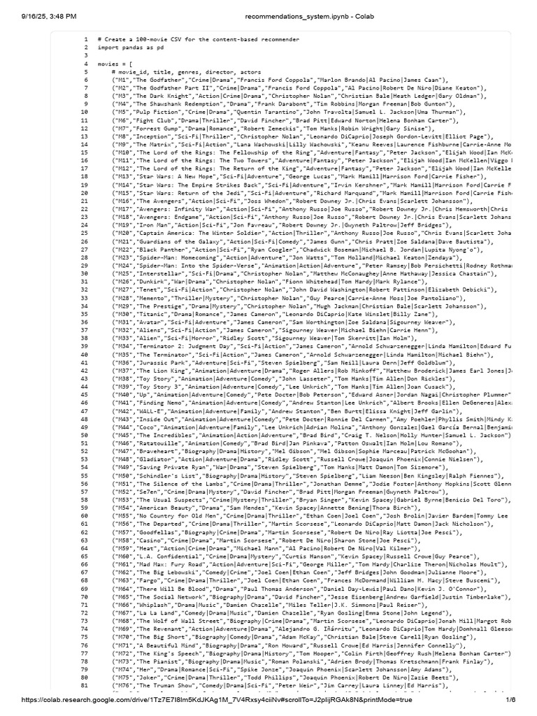 Recommendations - System - Ipynb - Colab | PDF