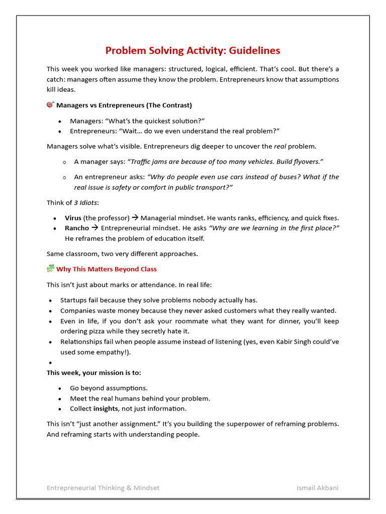 Problem Solving Activity Guidelines ETM | PDF