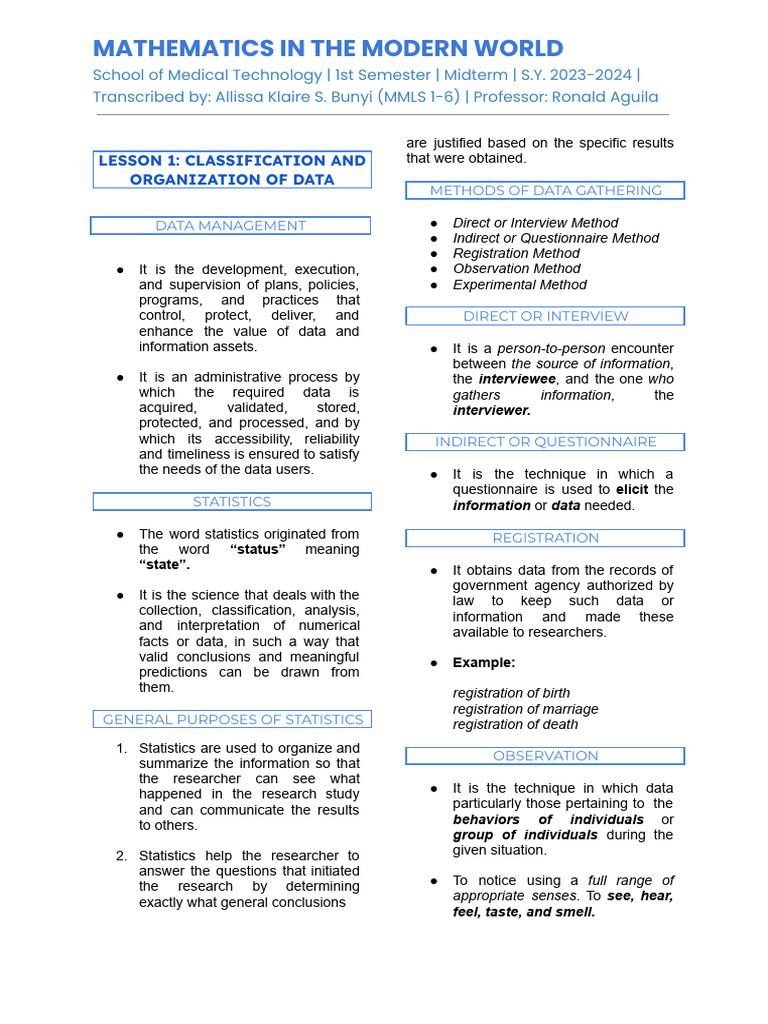 MMW Transes for Midterm | PDF | Skewness | Quartile