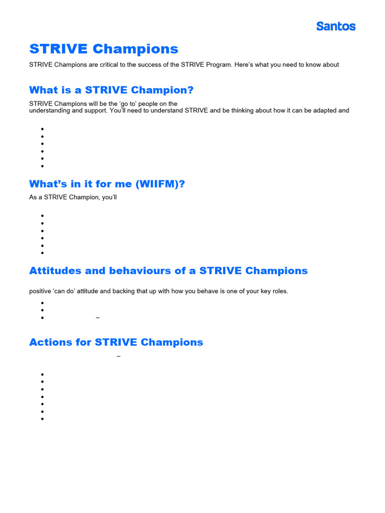 STRIVE Champions: Roles and Benefits | PDF