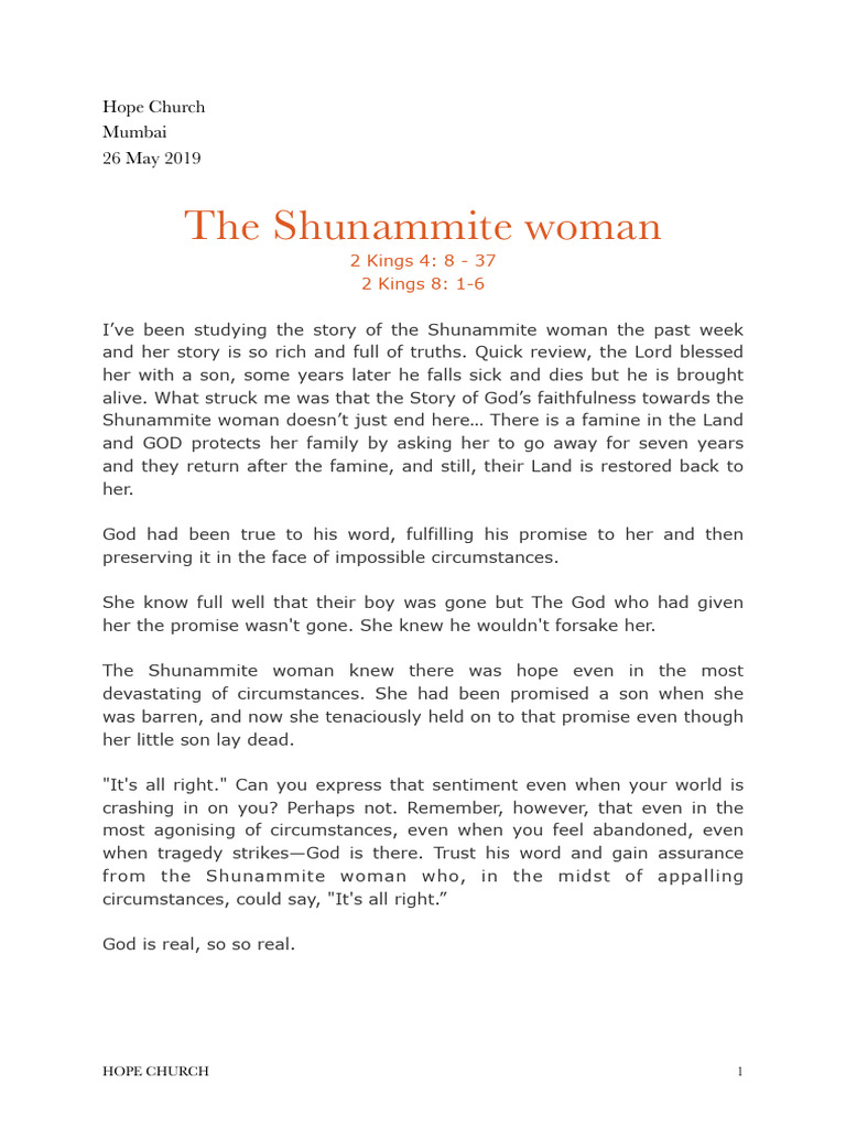 The Shunamite Woman | PDF